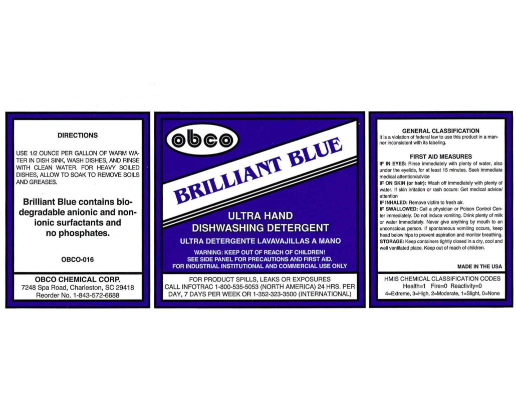 Brilliant Blue Dish Detergent - OBCO Chemical Corporation - Janitorial ...