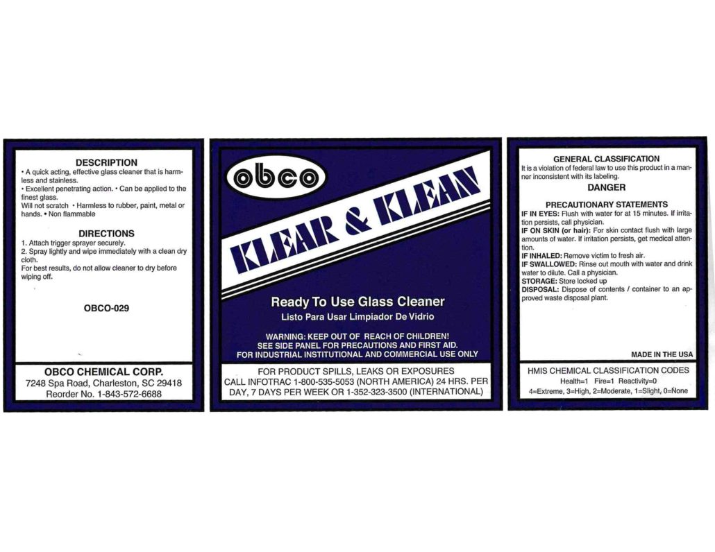 Klear & Klean Glass Cleaner - OBCO Chemical Corporation - Janitorial ...